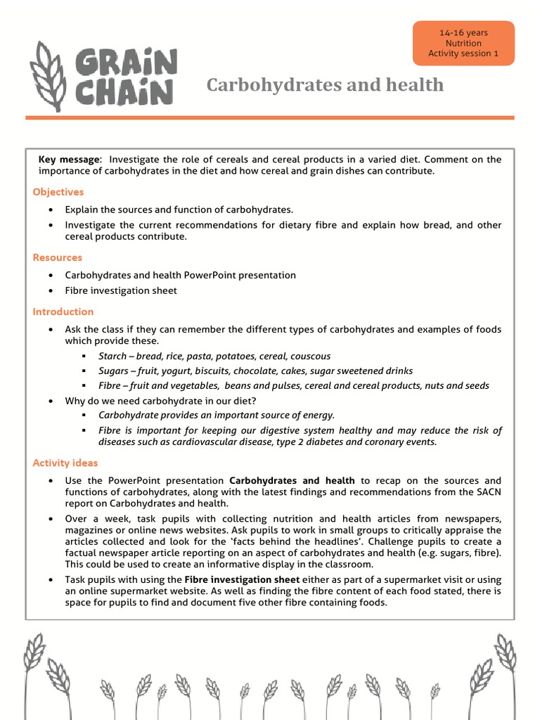 14-16 Carbohydrates and Health Lesson Plan - 0 PDF | PDF ...