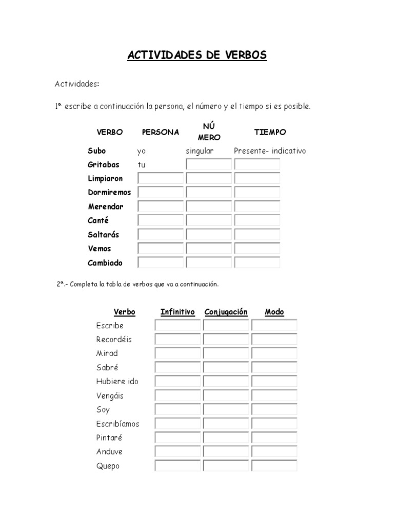 Actividades de Verbos | PDF | Verbo | Morfología