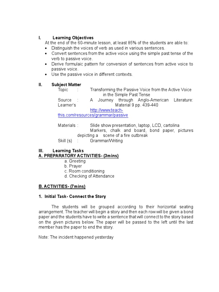 Lesson Plan Active Passive Voice | PDF | Subject (Grammar) | Object ...