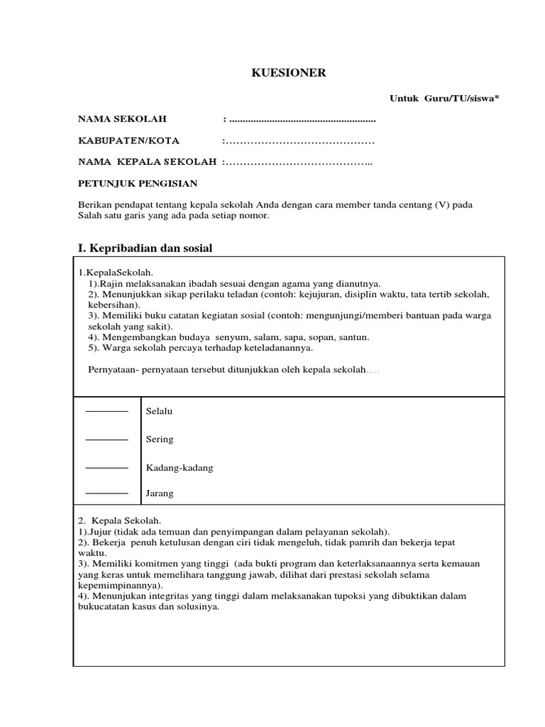 Angket Kuesioner PKKS | PDF