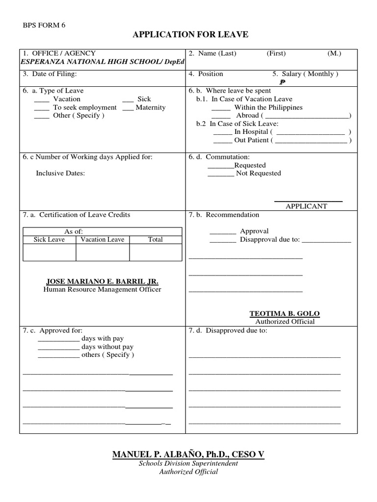 BPS Form 6 Application For Leave | PDF | Government | Business