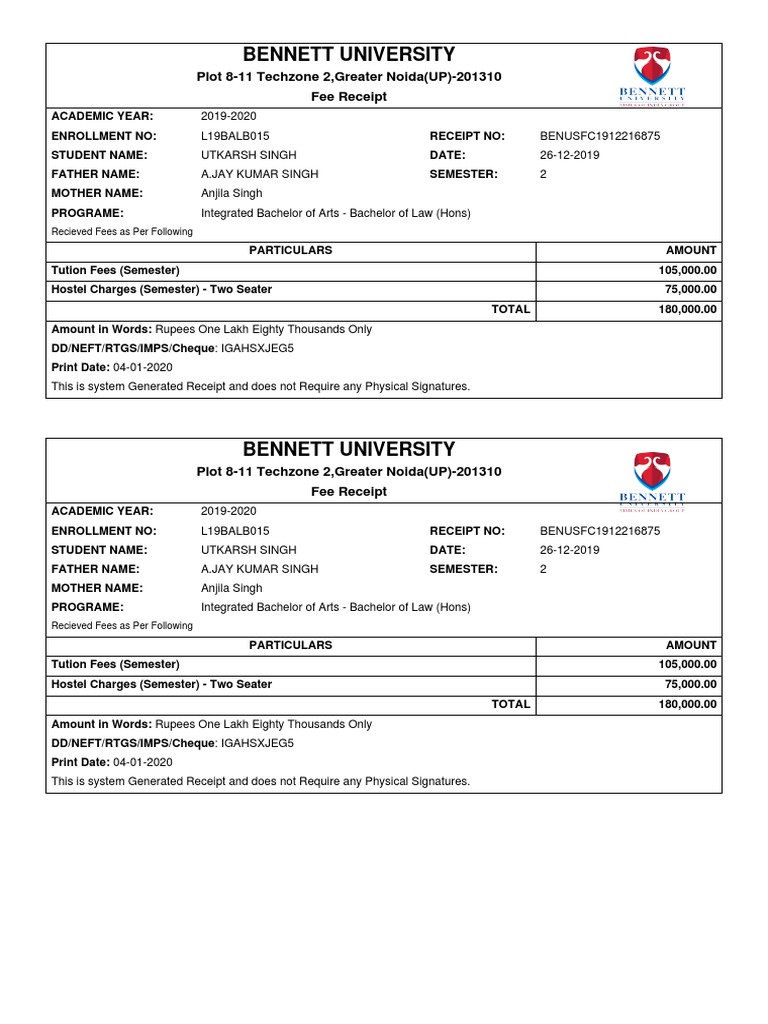 Fee Reciept | PDF | Payments | Services (Economics)