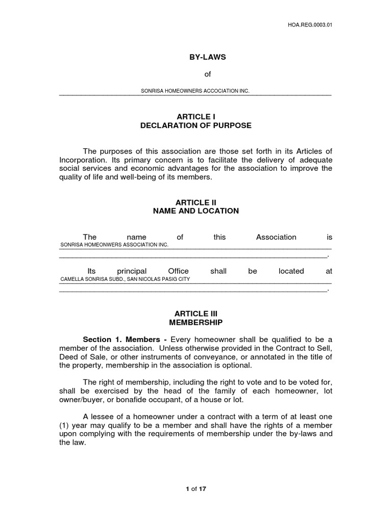 Sample HOA By-Laws for Members | PDF | Board Of Directors | Proxy Voting