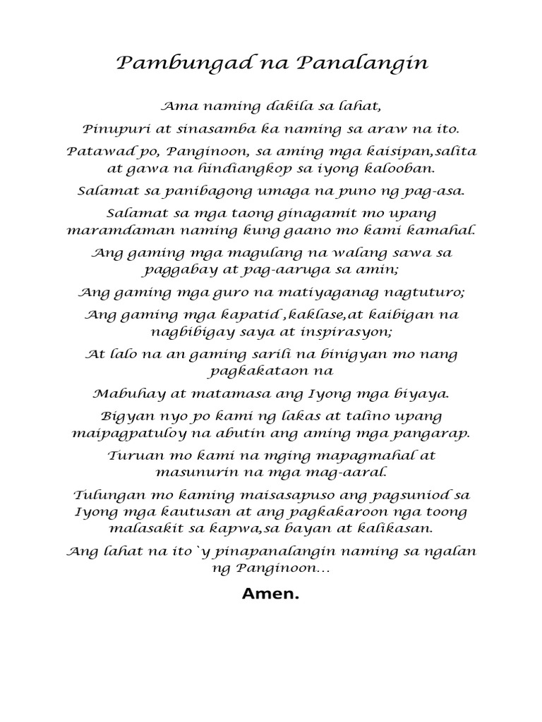Pambungad Na Panalangin | PDF Pambungad Na Panalangin | PDF