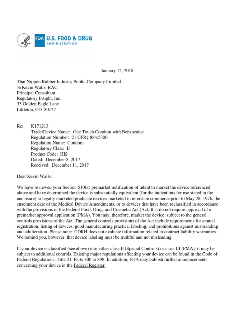 FDA Approval for One Touch Condom | PDF | Federal Food | Healthcare ...