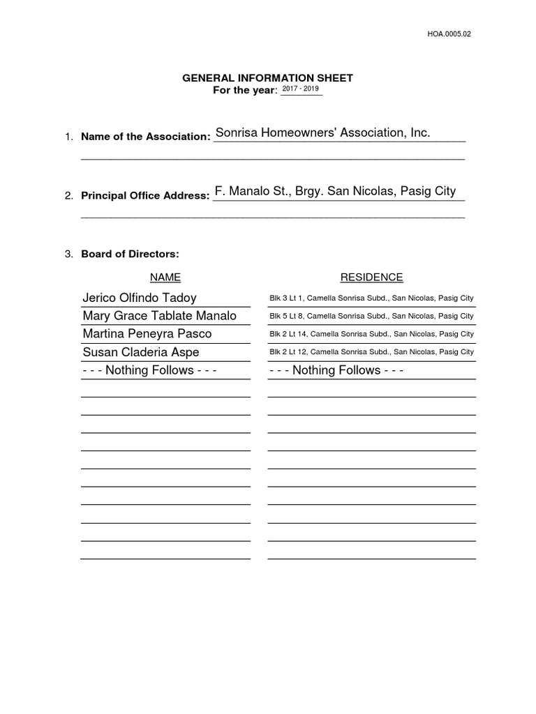 HOA.0005 General Information Sheet PDF | PDF | Government | Business