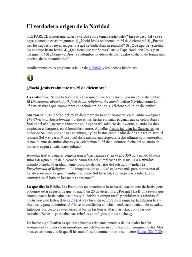 El Verdadero Origen De La Navidad Pdf Navidad Biblia