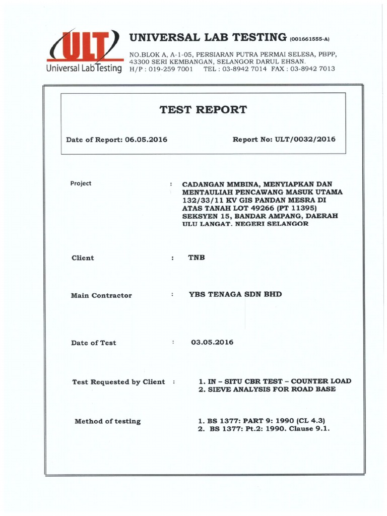 Universal Lab Testing - CBR TEST PDF | PDF