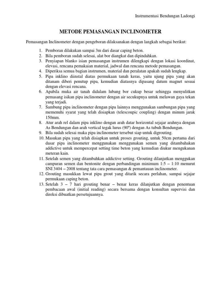 Metode Pemasangan Inklinometer | PDF