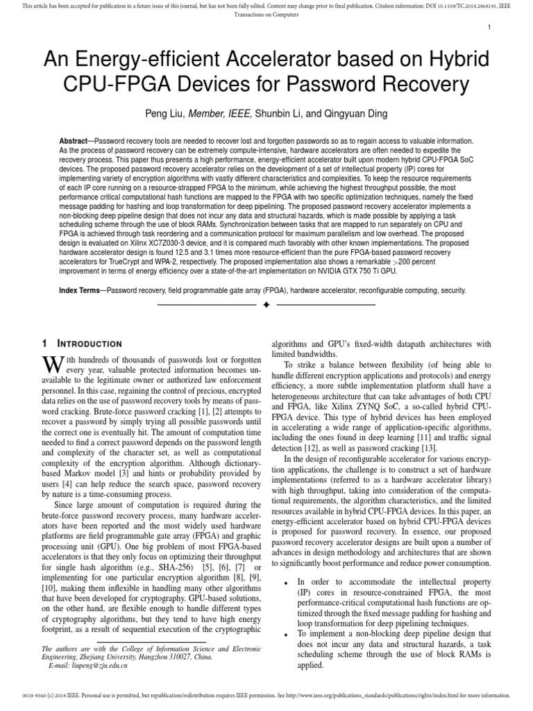 An Energy-Efficient Accelerator Based On Hybrid CPU-FPGA Devices For Password Recovery | PDF ...