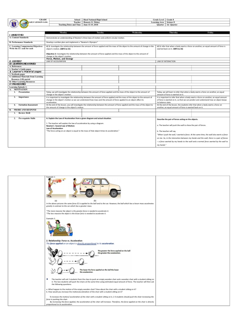 DLL Science 8 Q1 Week2 | PDF | Force | Weight