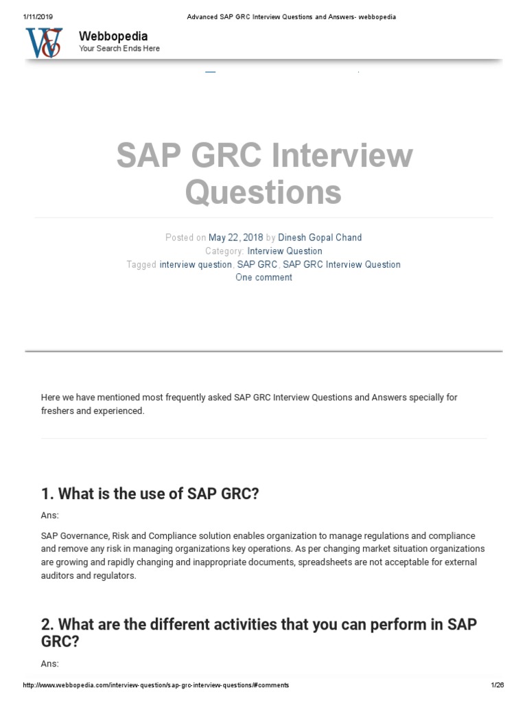 Advanced SAP GRC Interview Questions and Answers - Webbopedia | PDF ...