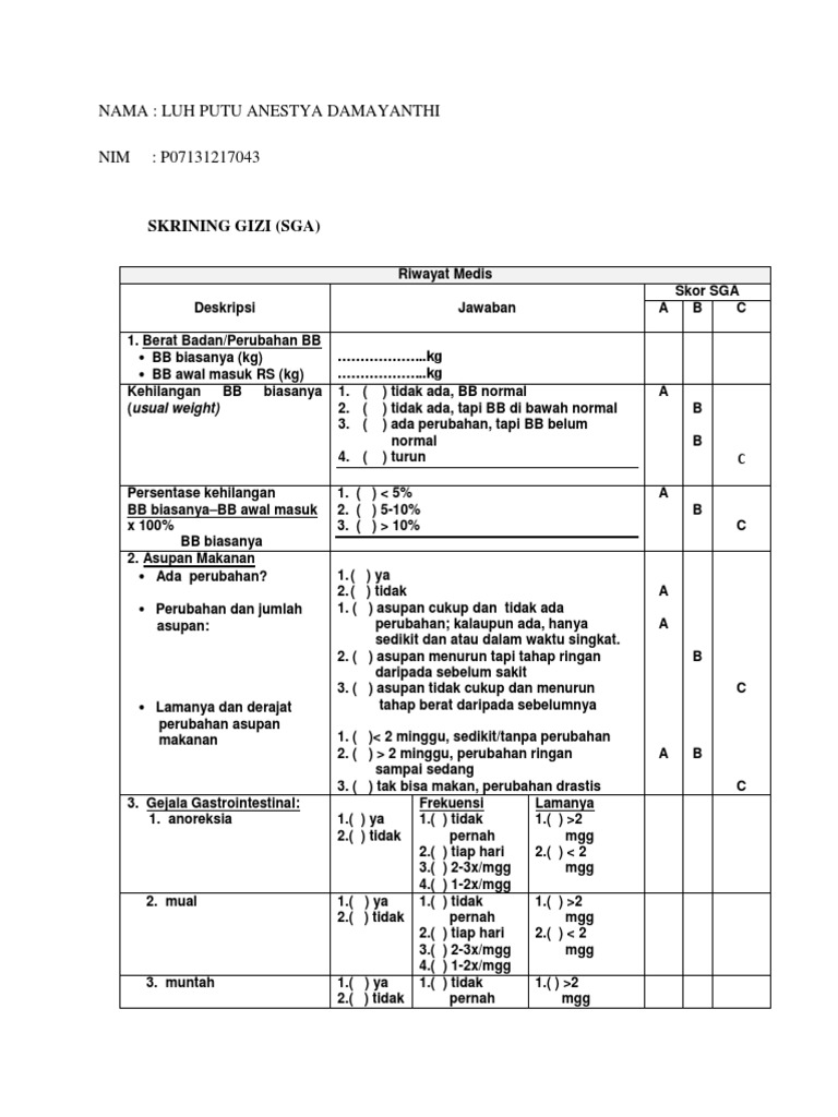 Skrining Gizi SGA Pasien Rawat Inap | PDF