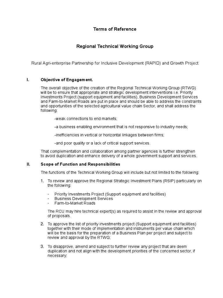 Regional Technical Working Group Terms of Reference | PDF | Business ...