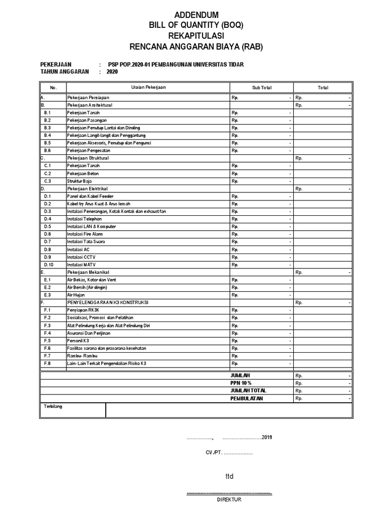 Rekap BOQ Addendum Untidar FIK | PDF