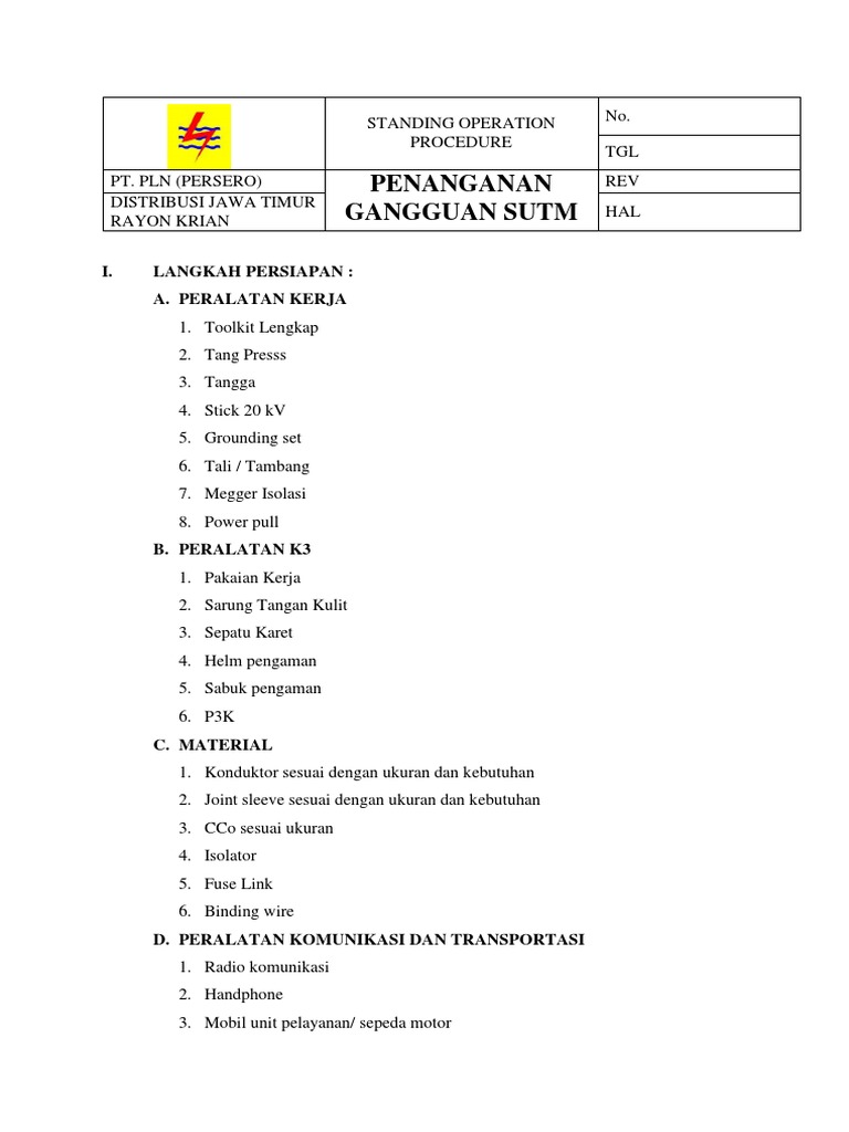 Prosedur Penanganan Gangguan SUTM PLN | PDF