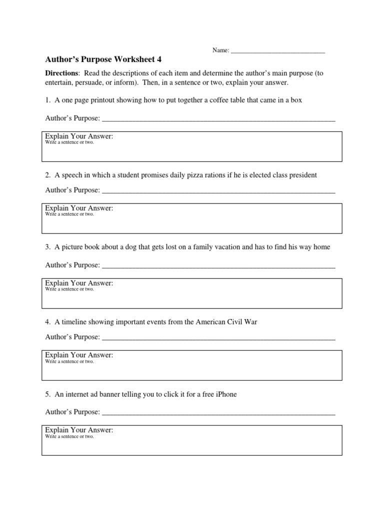 Authors Purpose Worksheet 4 PDF | PDF