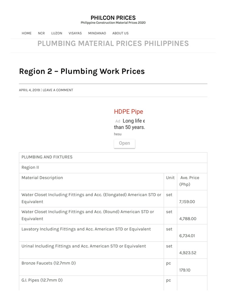 Plumbing Material Prices Philippines - PHILCON PRICES | PDF | Plumbing ...