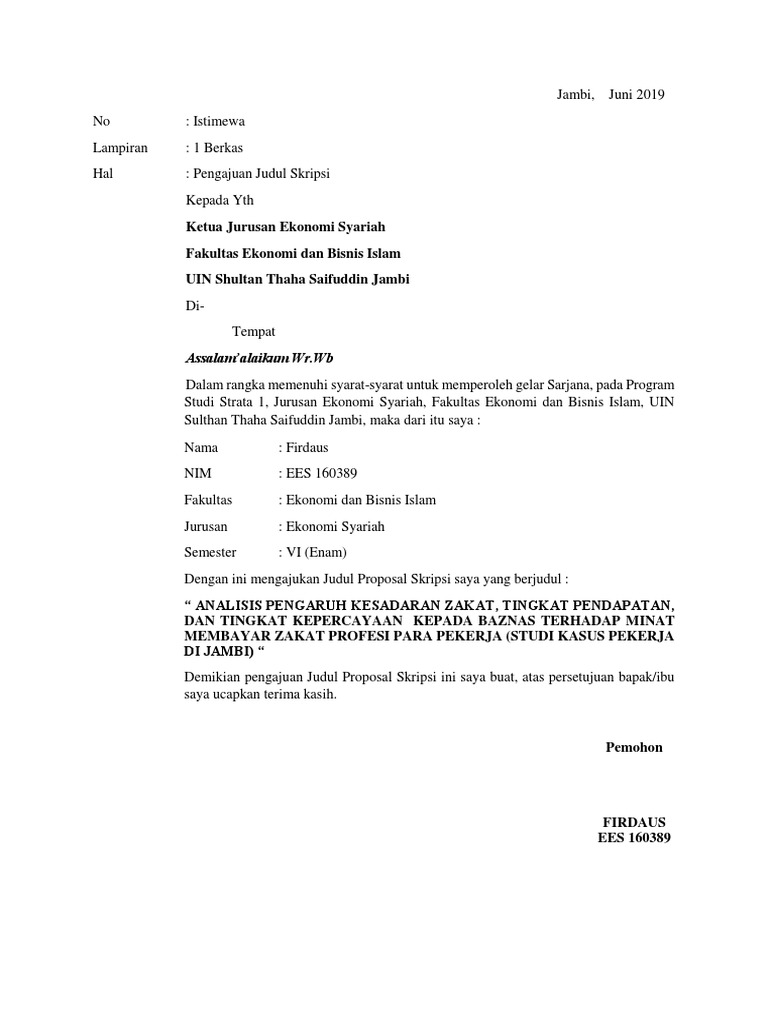Contoh Surat Pengajuan Judul | PDF