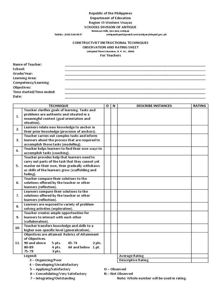 Observation Sheet | PDF | Constructivism (Philosophy Of Education ...