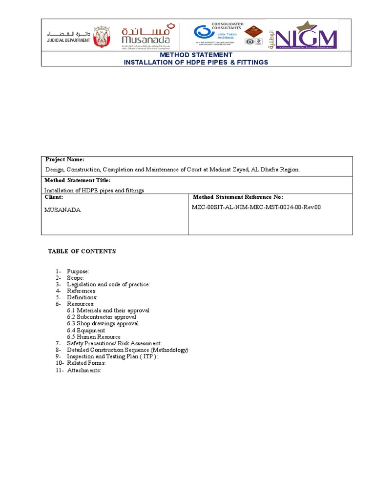 Method Statement For HDPE Pipe Work | PDF | Pipe (Fluid Conveyance) | Welding