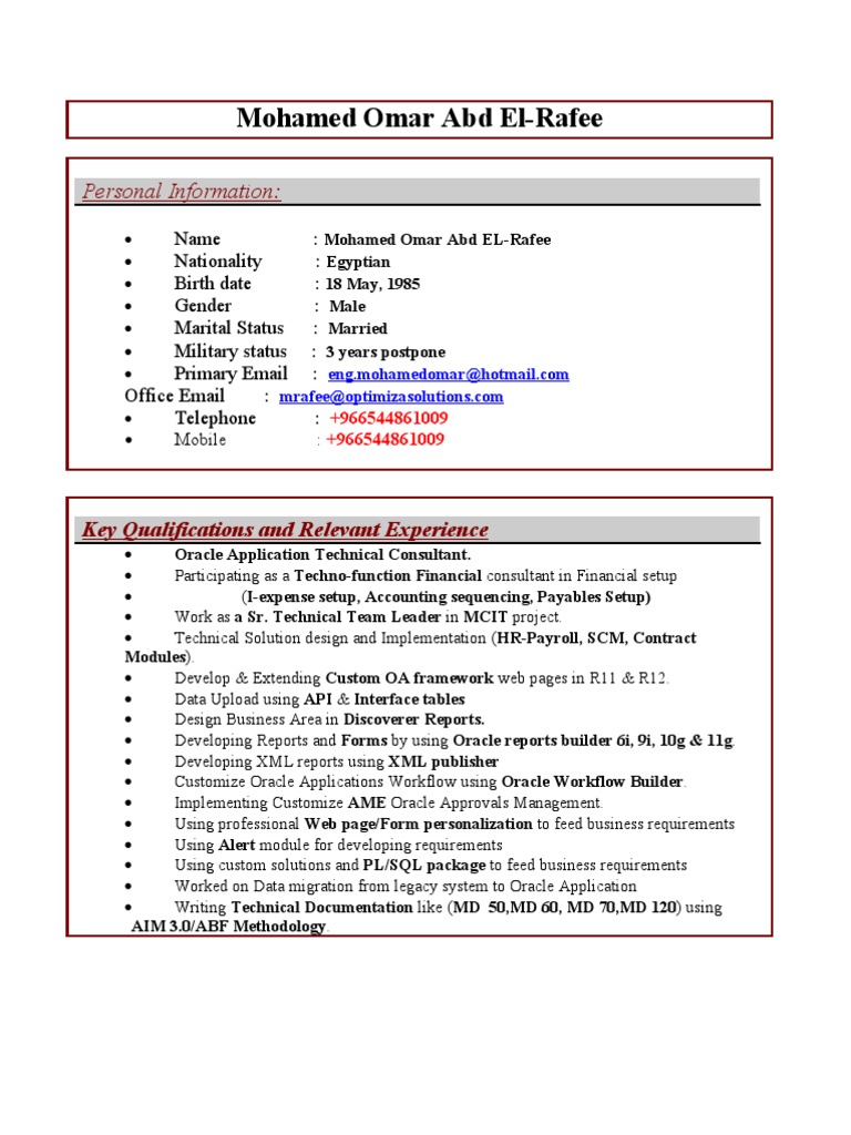 Mohamed Omar CV - Updated | PDF | Oracle Database | Application Programming Interface
