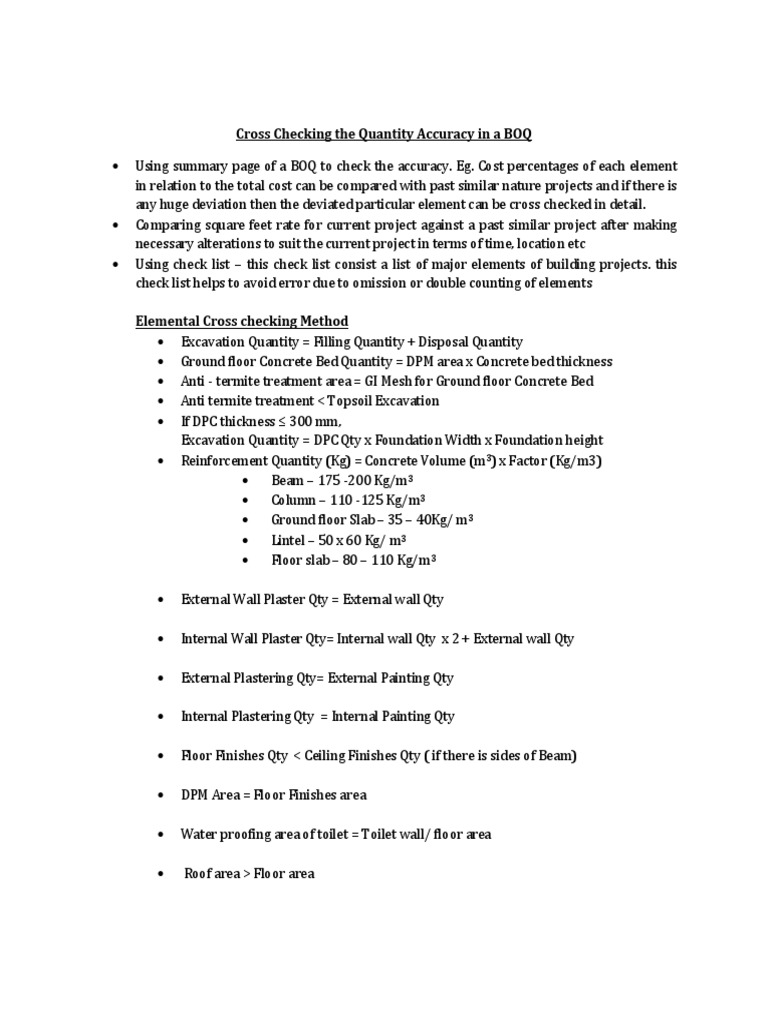 Cross Checking The Quantity Accuracy in A BOQ | PDF