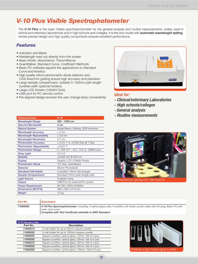 Verkon Data Sheet Onda Spectrophotometer VIS V 10 Plus EN | PDF ...