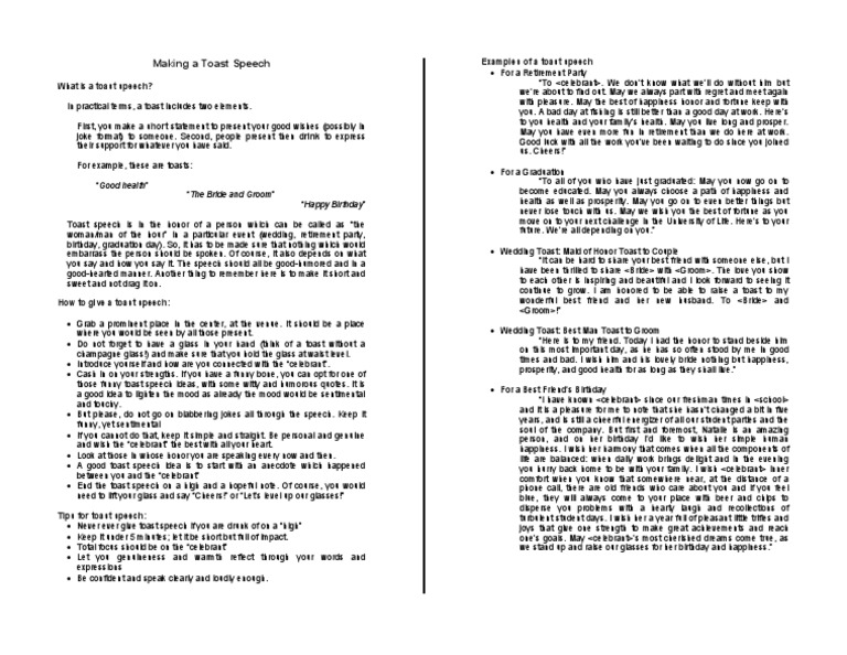 Making A Toast Speech | PDF | Wedding