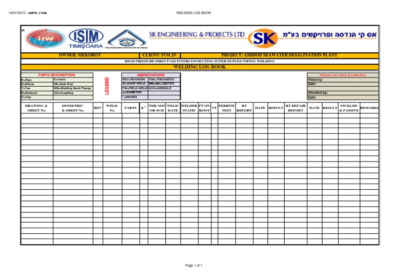 Welder Log Book