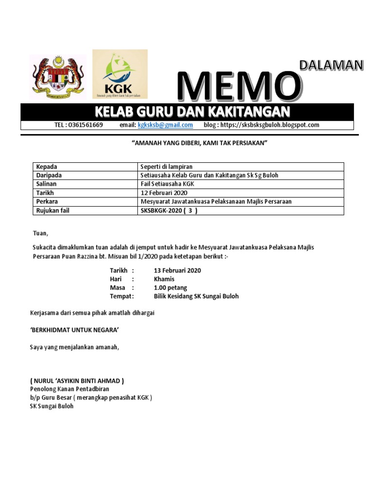 Memo Dalaman - Panggilan Mesyuarat | PDF