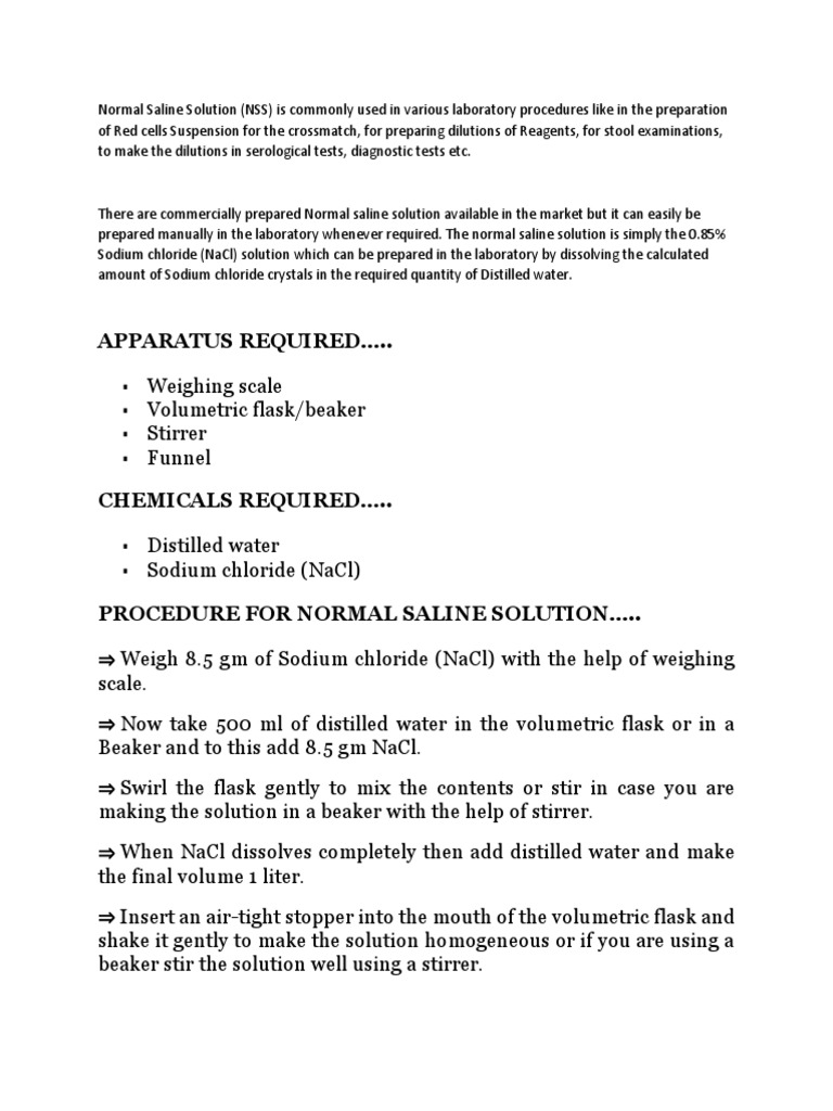 Normal Saline Solution | PDF