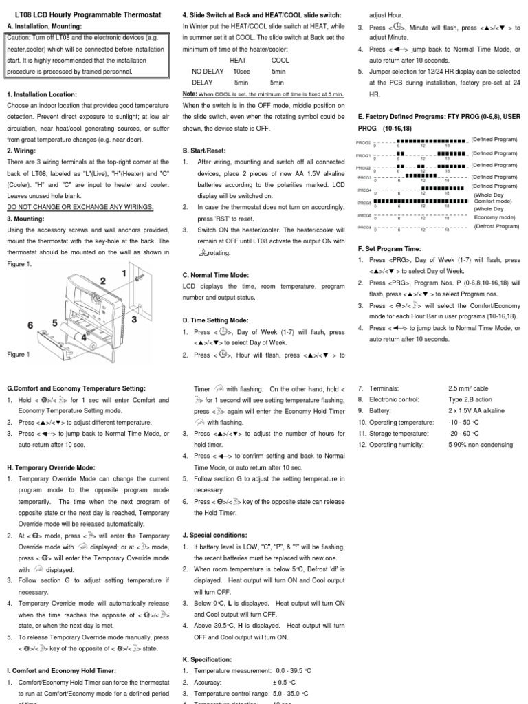 LT08 | PDF | Thermostat | Switch