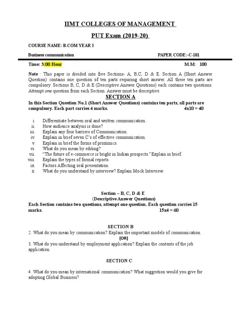 Bus. Comm | PDF | Question | Communication