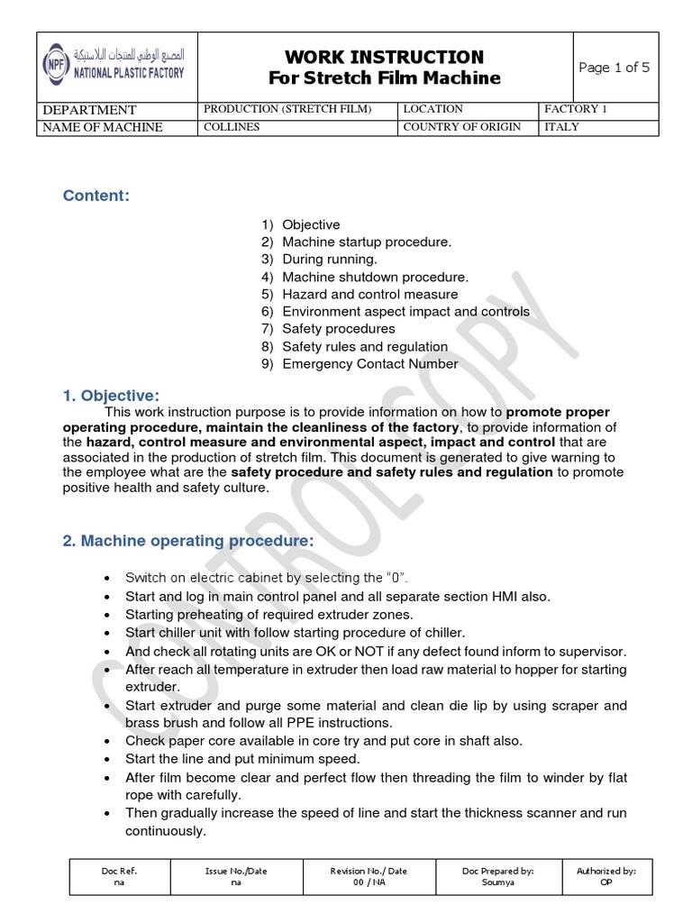 Work Instruction NPF STRETCH FILM (Stretch Film Operation) | Download ...