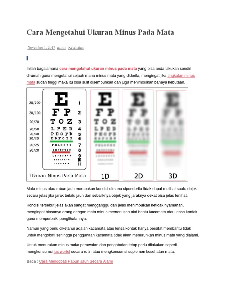 Cara Mengetahui Ukuran Minus Pada Mata | PDF