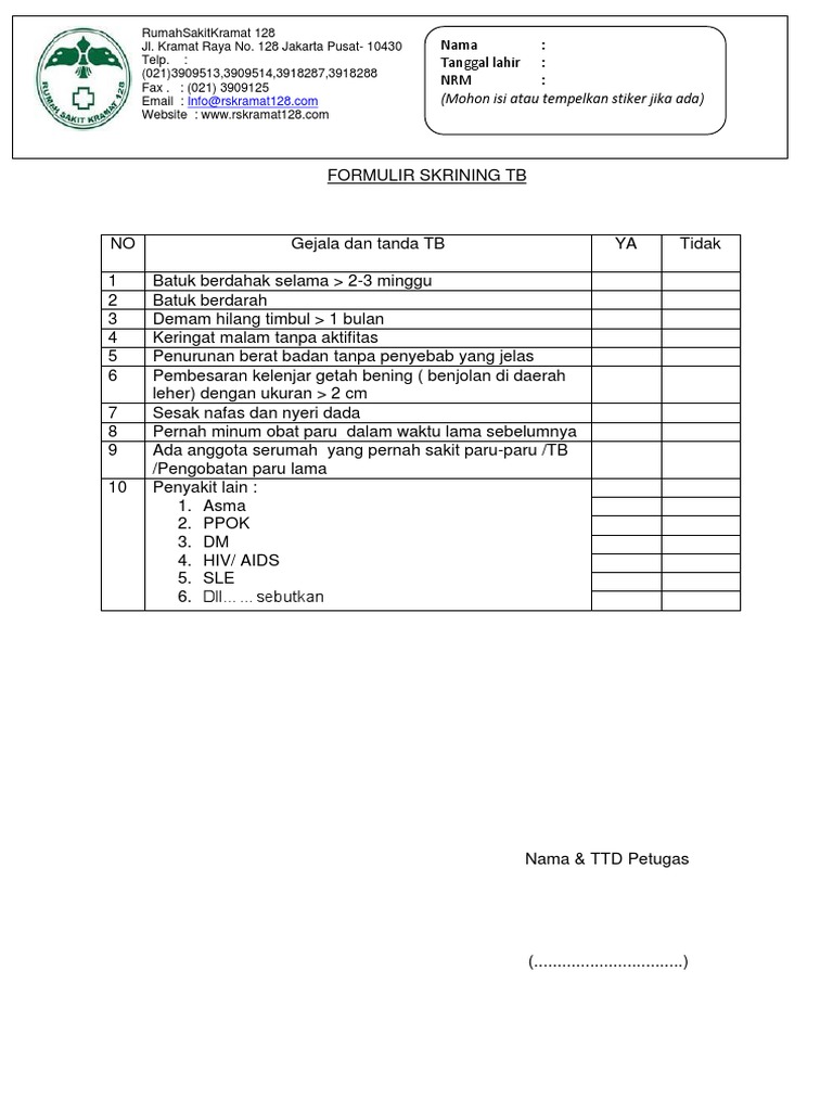 Formulir Skrining TB | PDF