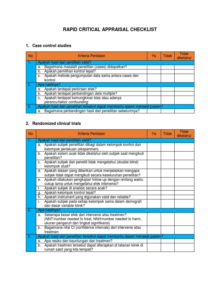 RAPID CRITICAL APPRAISAL CHECKLIST | PDF