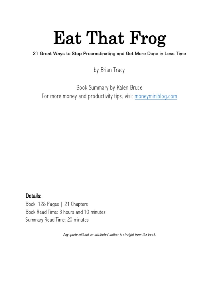 Brian Tracy Eat That Frog | PDF | Procrastination | Professional Skills