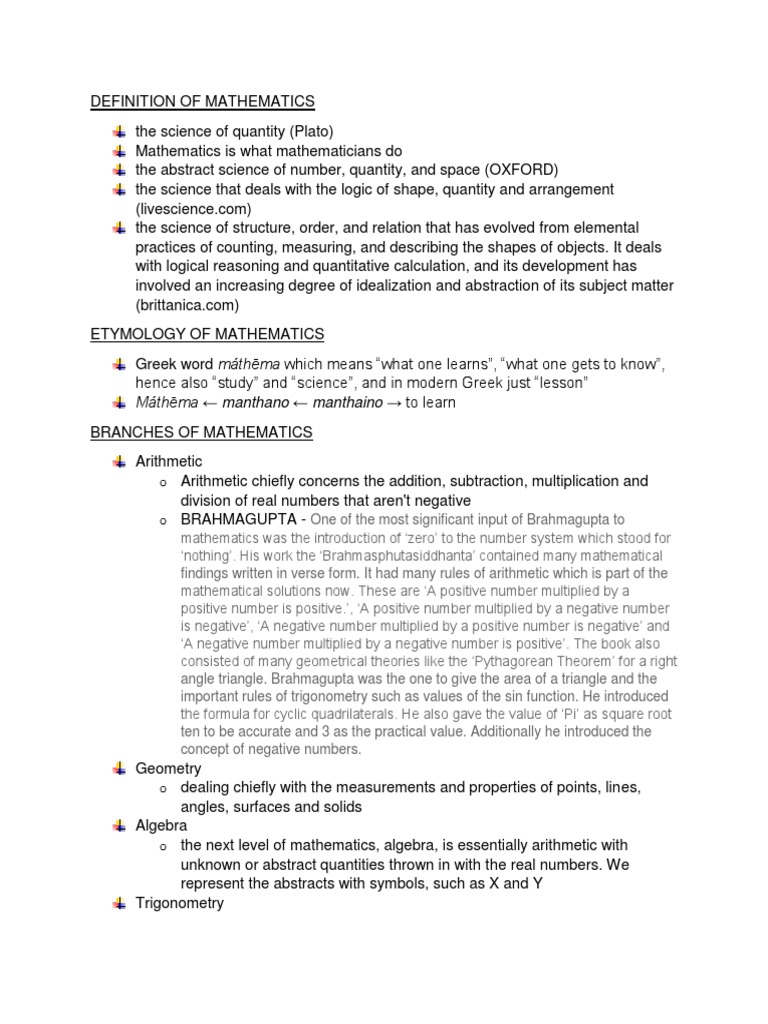 Definition and Branches of Mathematics | PDF | Numbers | Trigonometry