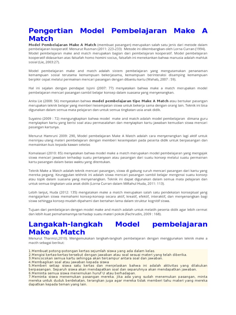 Pengertian Model Pembelajaran Make A Match | PDF