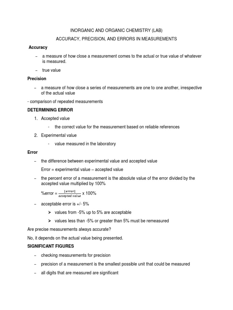 Organic and Inorganic Chemistry: Accuracy and Measurements | PDF | Accuracy And Precision ...