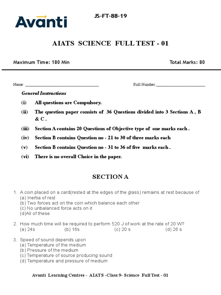 Class 9 TH Science Paper | PDF | Velocity | Potential Energy