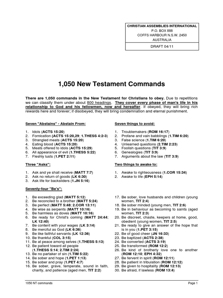 1,050 Commands in the New Testament | PDF | Good Works | Jesus