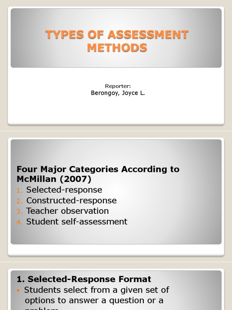 Types of Assessment Method | PDF