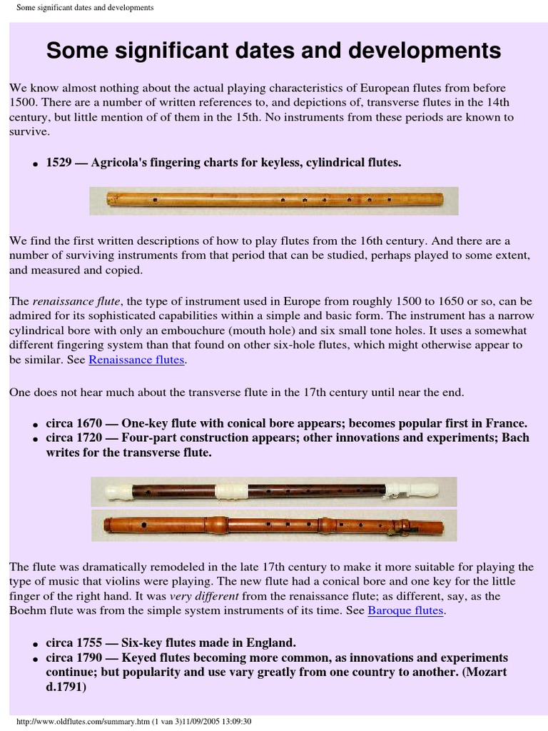 History, Some Significant Dates and Developments PDF | PDF | Flute ...