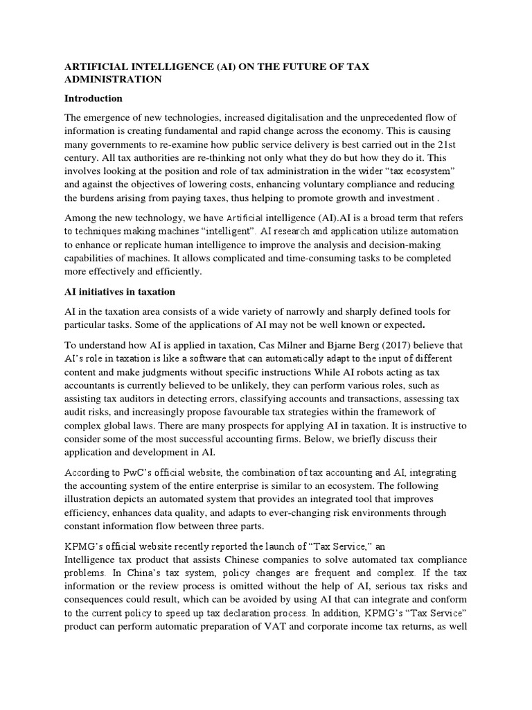 Artificial Intelligence On Tax Administration Pdf Artificial