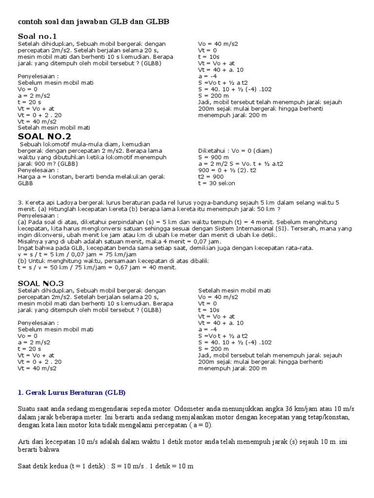 Soal dan Pembahasan GLB & GLBB | PDF