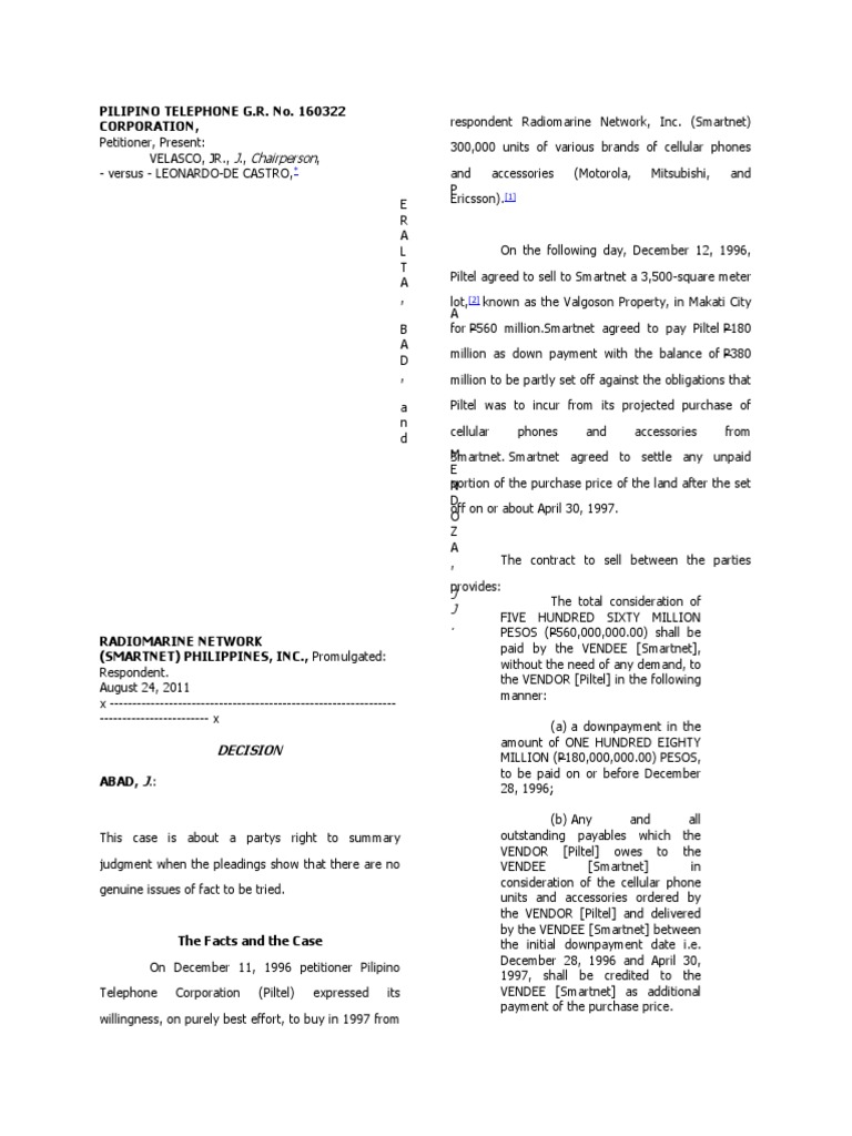 Piltel vs. Smartnet: Summary Judgment Case | PDF | Certiorari | Summary ...