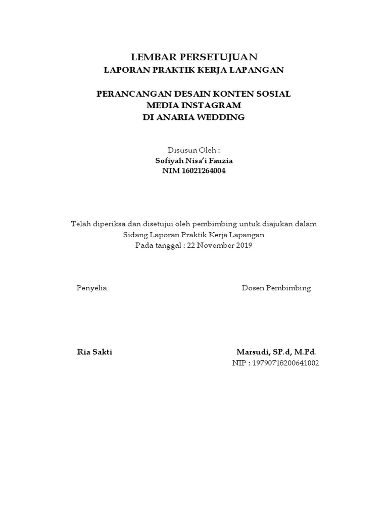 Lembar Persetujuan Dan Pengesahan PKL 2019 | PDF